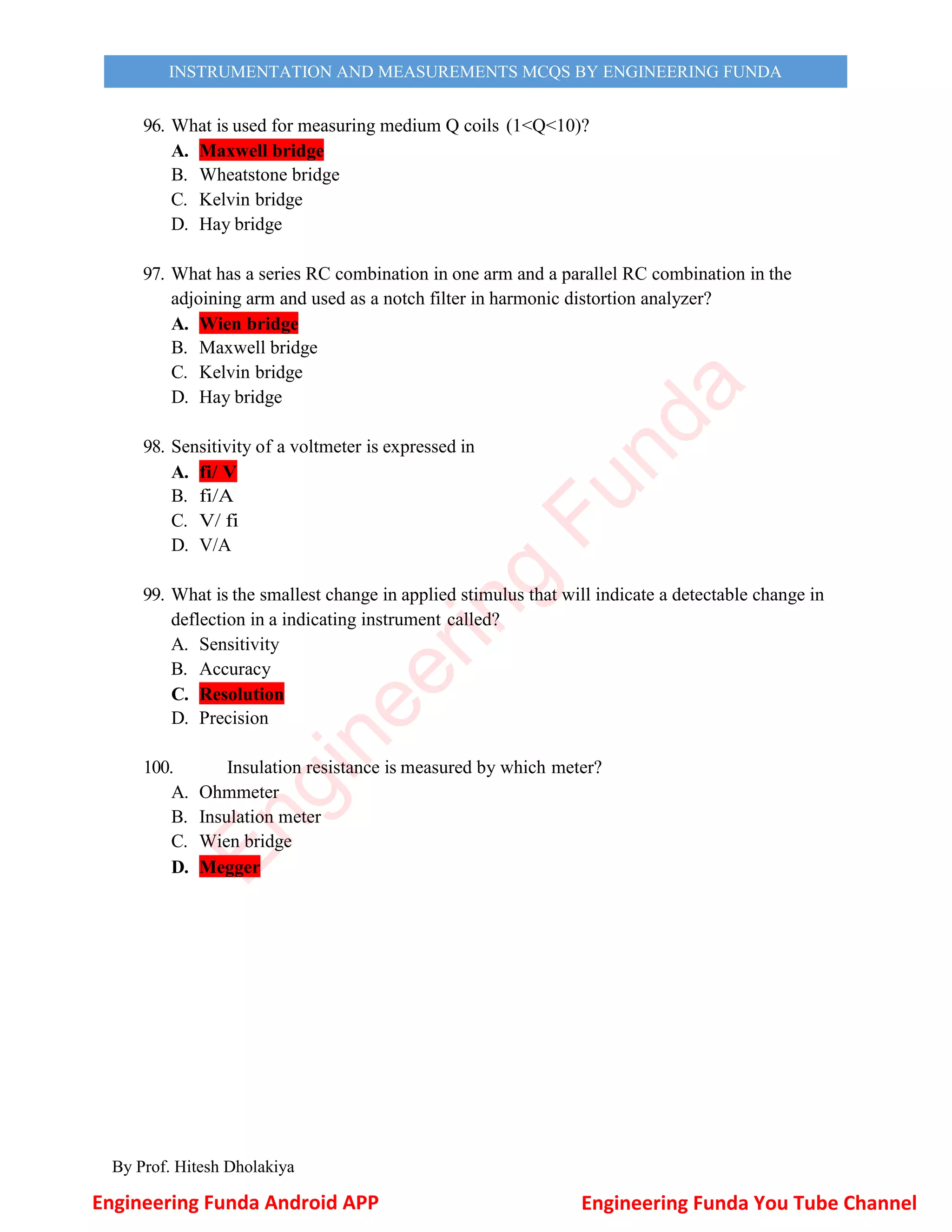 Instrumentation and Measurements MCQ - 6.pdf