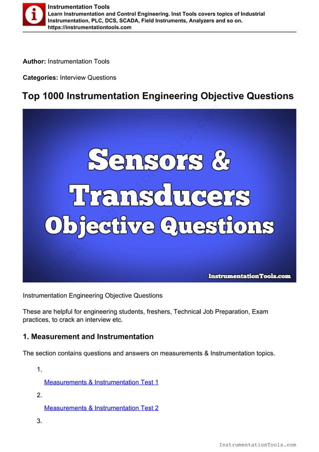 Instrumentation engineering multiple choice questions | PDF