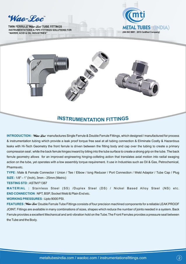 Instrumentation fittings catalog | PDF