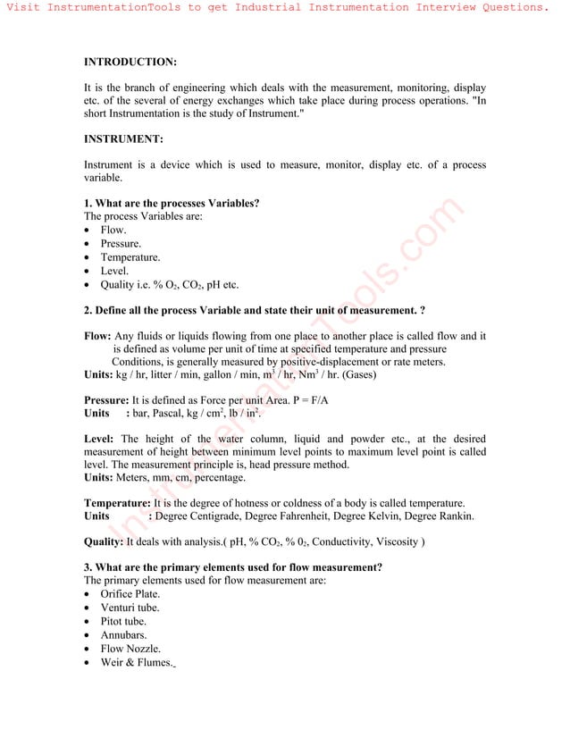 Instrumentation Interview Questions Download | PDF | Chemistry | Science