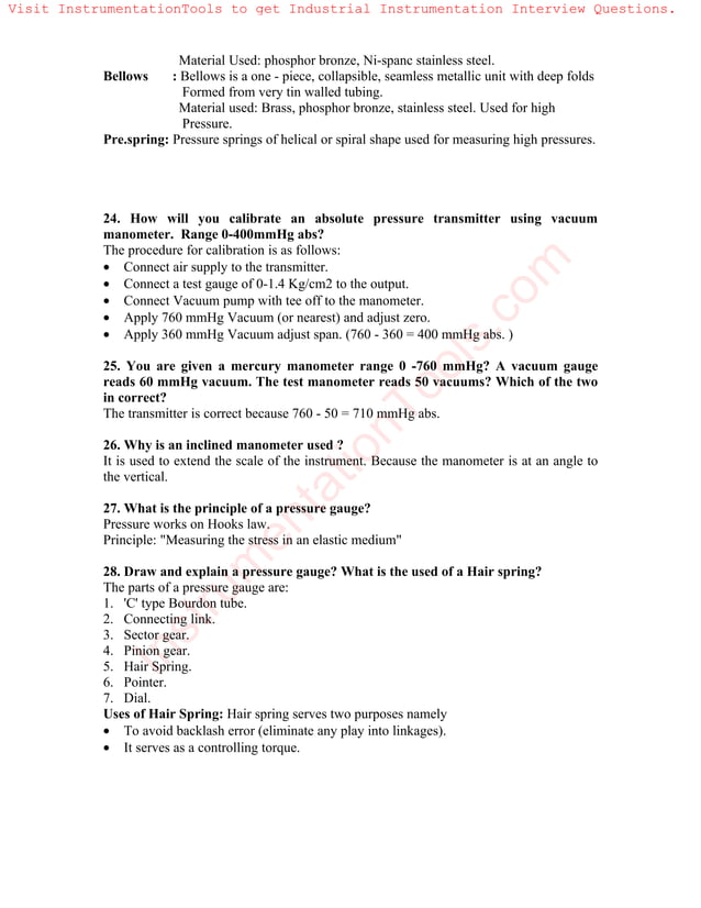 Instrumentation Interview Questions Download | PDF | Chemistry | Science