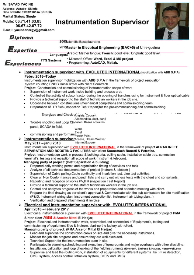Instrumentation supervisor cv | DOC