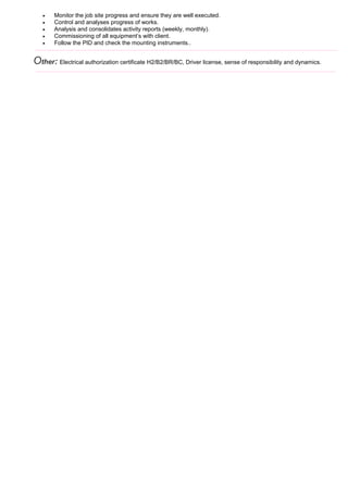 Instrumentation supervisor cv | DOC