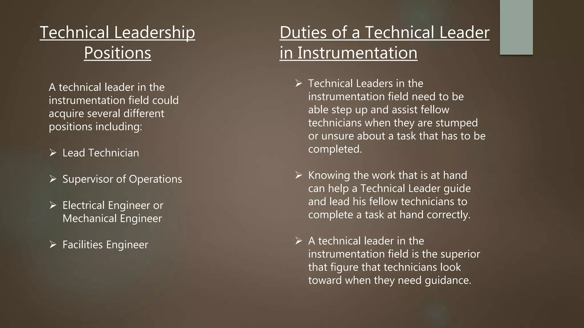 Instrumentation technical leadership | PPTX