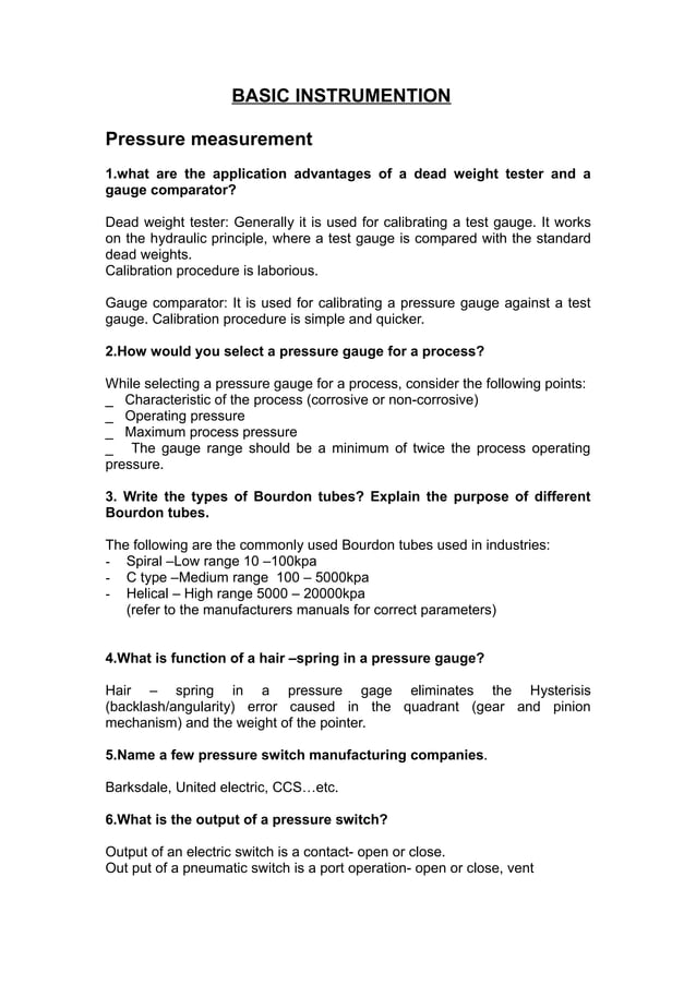 Basic Instrument Presentation ( pressure ) | PDF