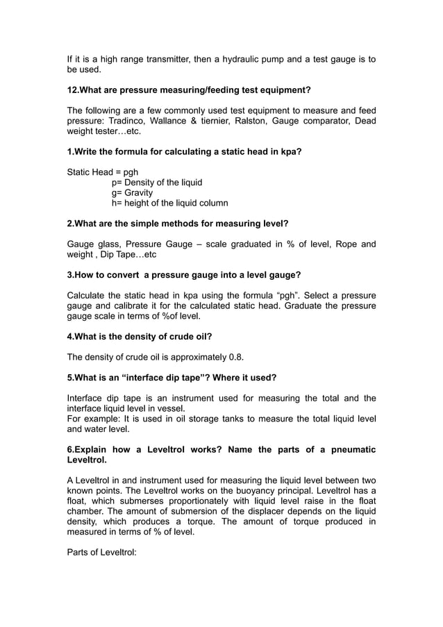 Basic Instrument Presentation ( pressure ) | PDF
