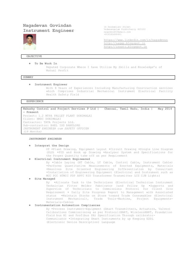 Instrument engineer resume | DOCX | Civil Engineering Industry | Industries