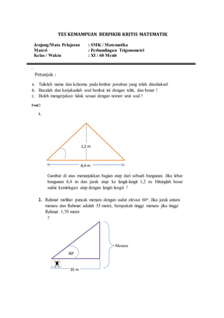 Instrumen tes berfikir kritis & self convidence | DOCX