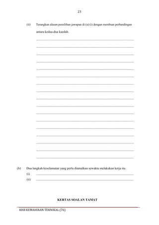 Instrument pentaksiran tingkatan 3 (pt 3) Kemahiran Hidup Bersepadu-Kemahiran Teknikal | PDF