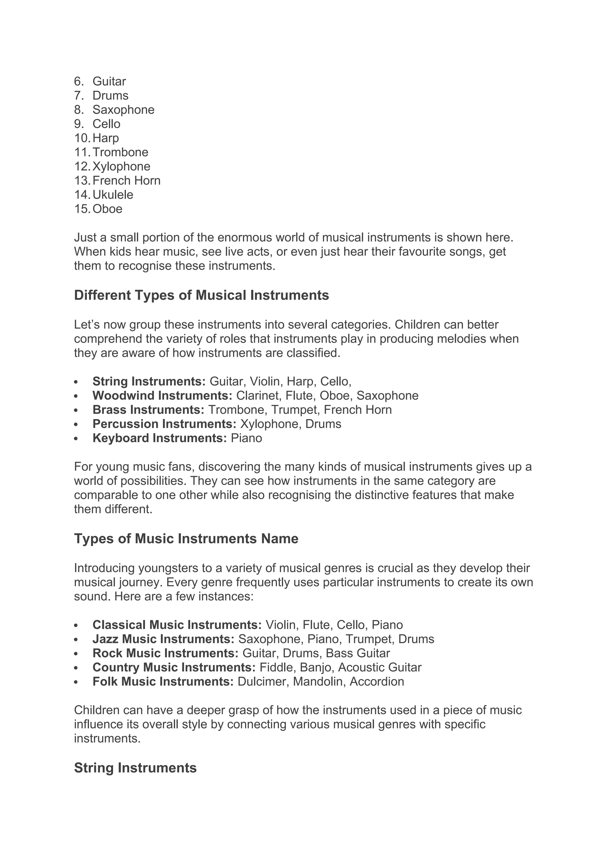 Instruments and Their Names: A Musical Journey for Kids | DOCX