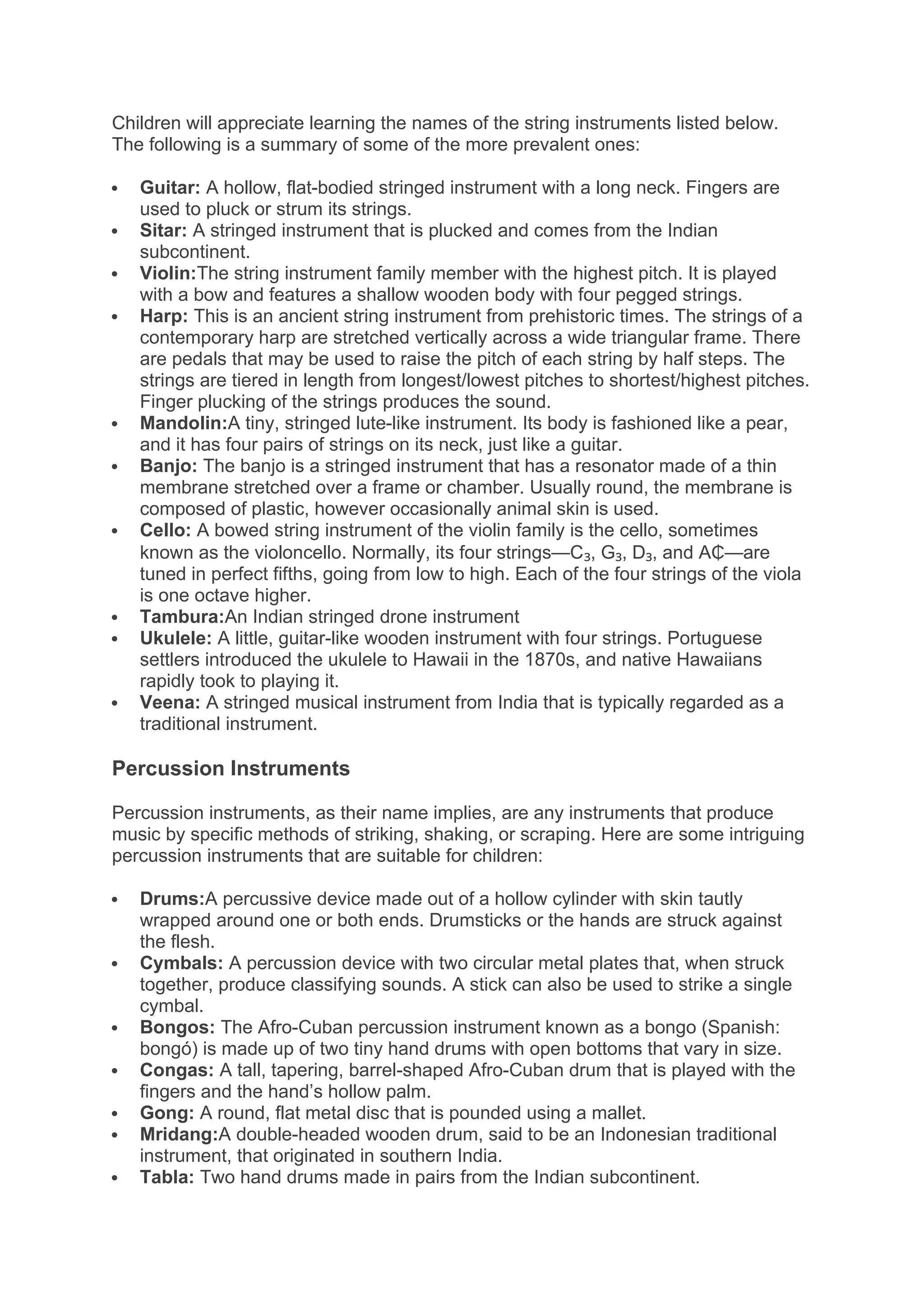 Instruments and Their Names: A Musical Journey for Kids | DOCX