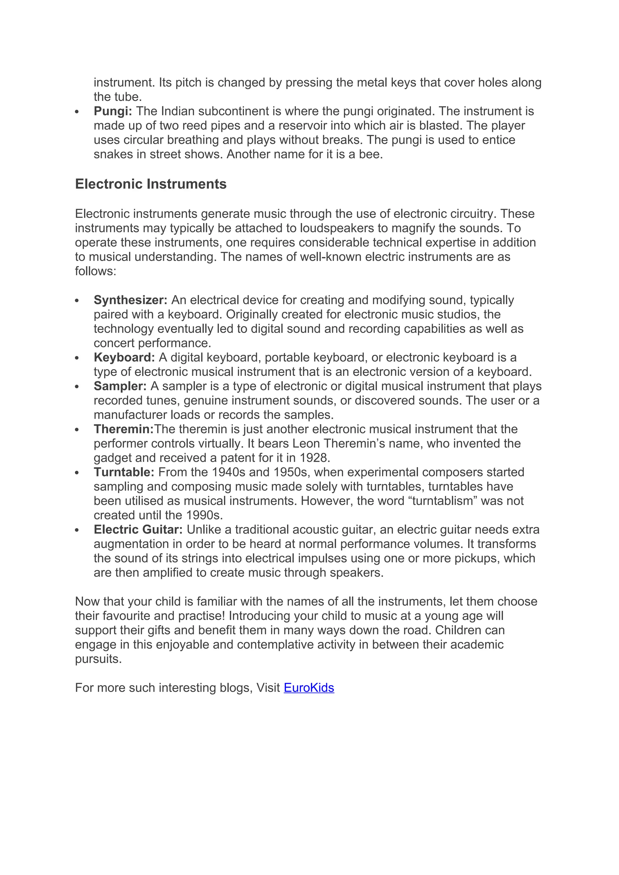 Instruments and Their Names: A Musical Journey for Kids | DOCX