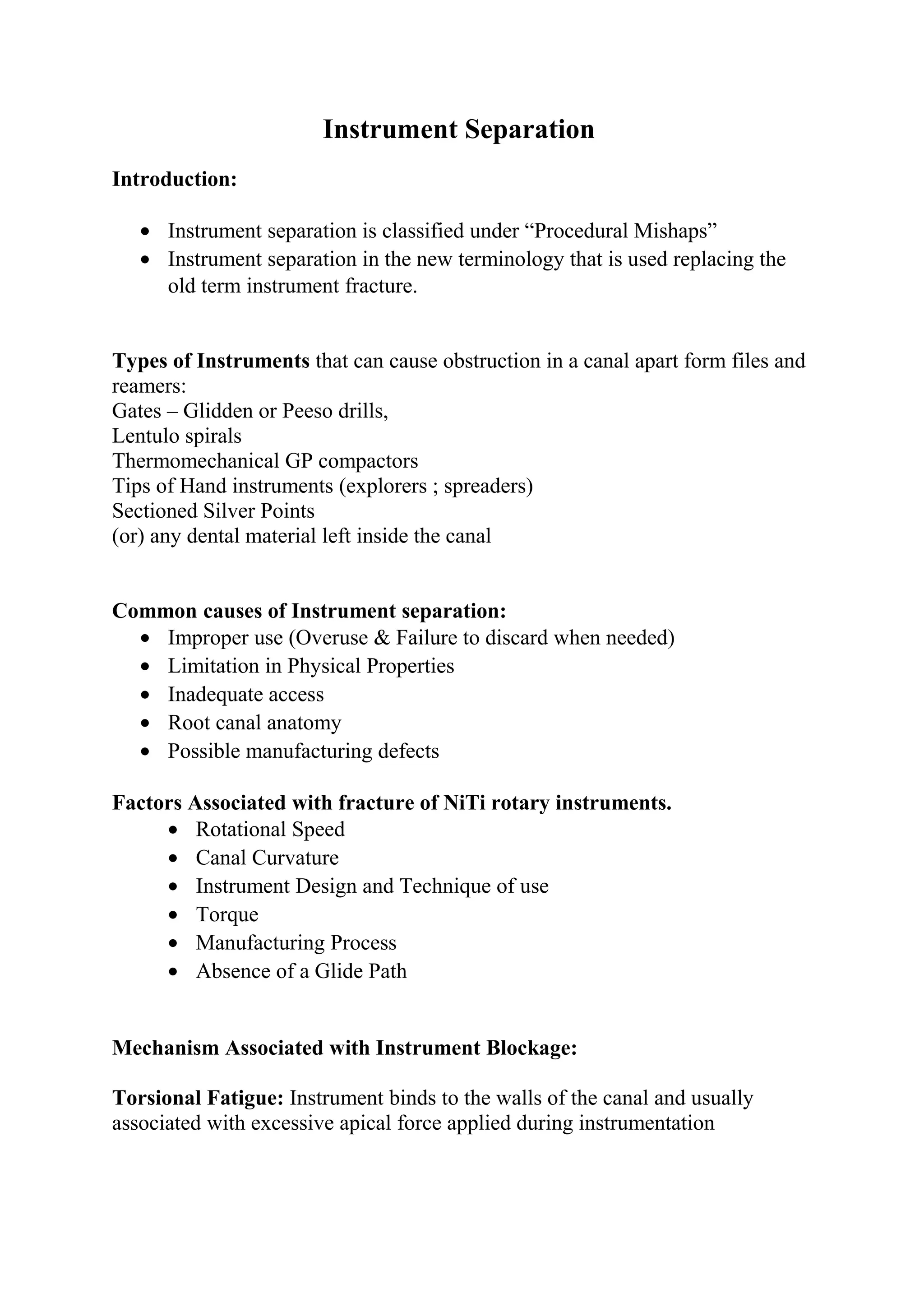 Instrument separation | DOC | Dental Health | Diseases and Conditions