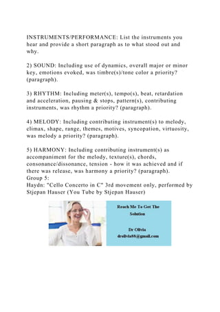 INSTRUMENTSPERFORMANCE List the instruments you hear and provide a.docx