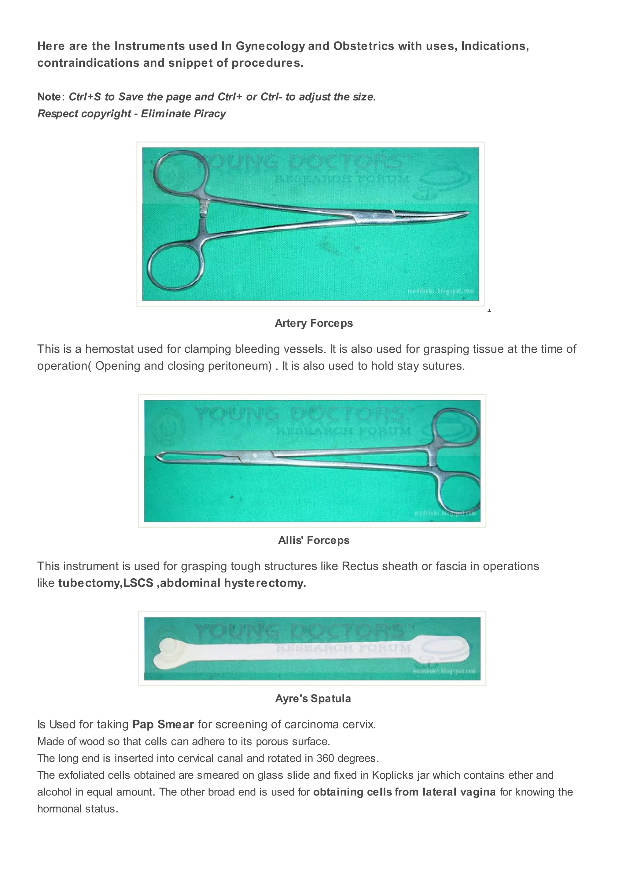 Instruments used in gynecology and obstetrics ~ young doctors research forum | PDF