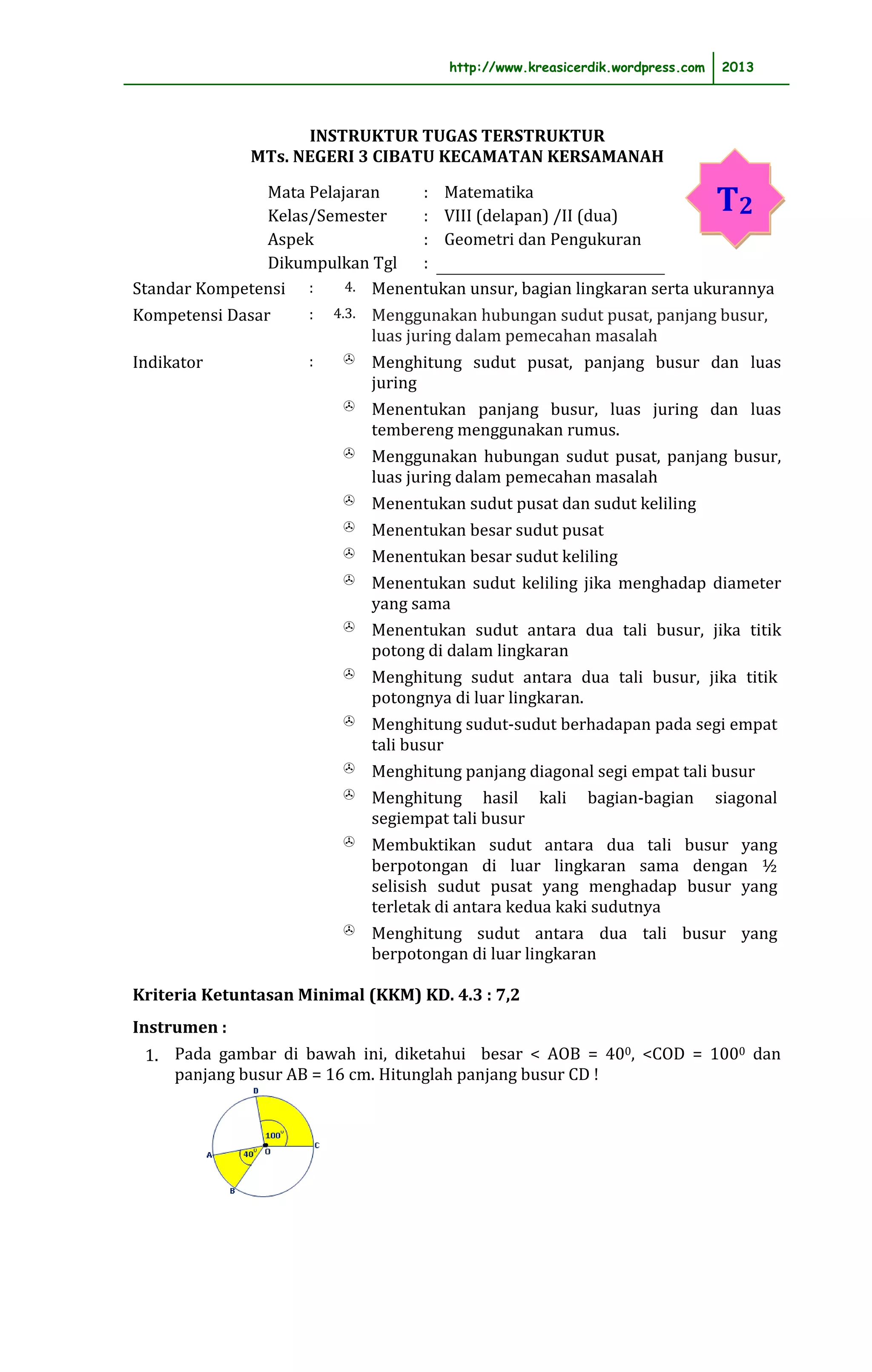 Instrumen tugas terstruktur matematika 8 | PDF