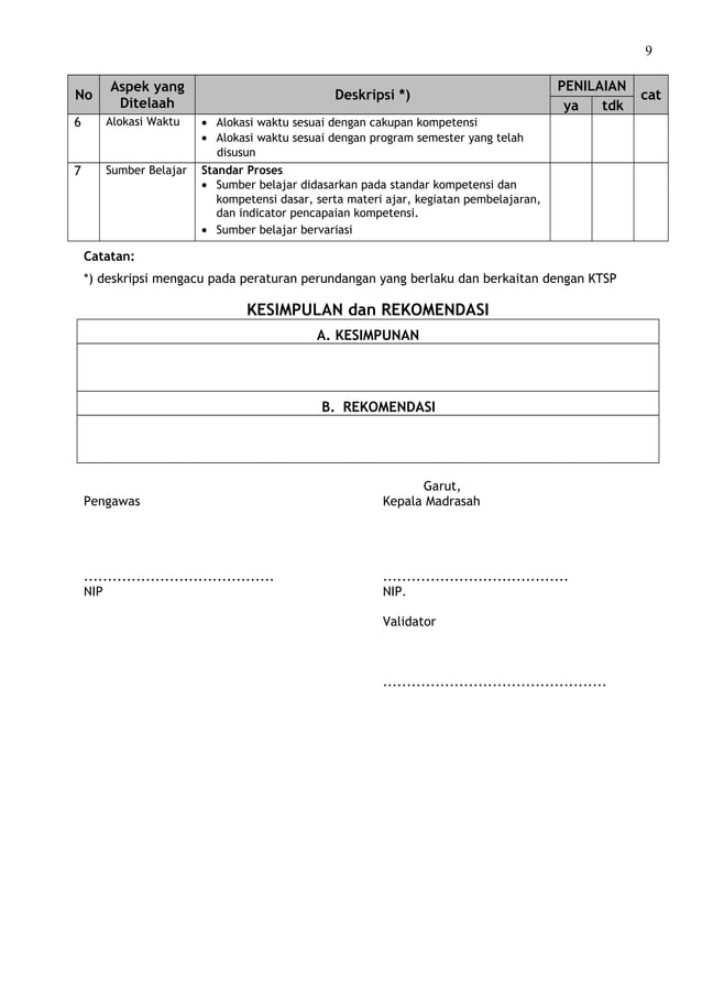 Instrumen validasi ktsp dok 1 & 2 baru | DOC