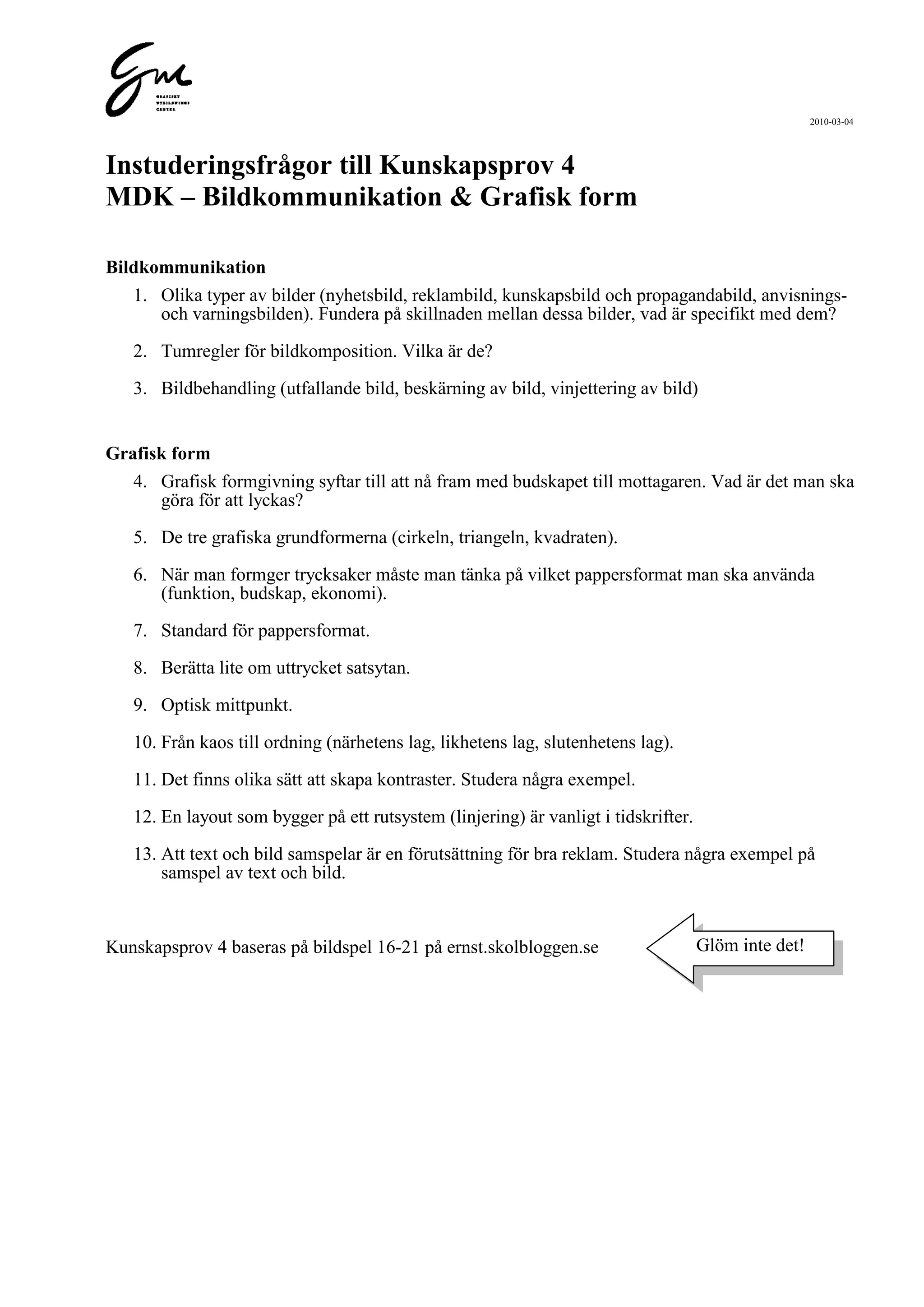 Instudering Kunskapsprov 4 | PDF