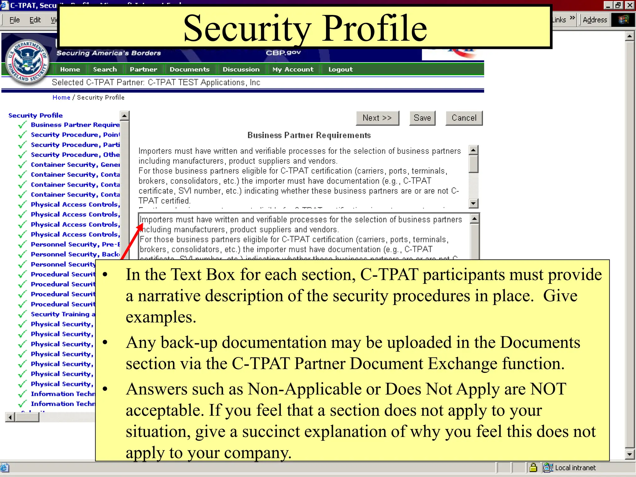 instruccion carga perfil de seguridad CTPAT | PPT
