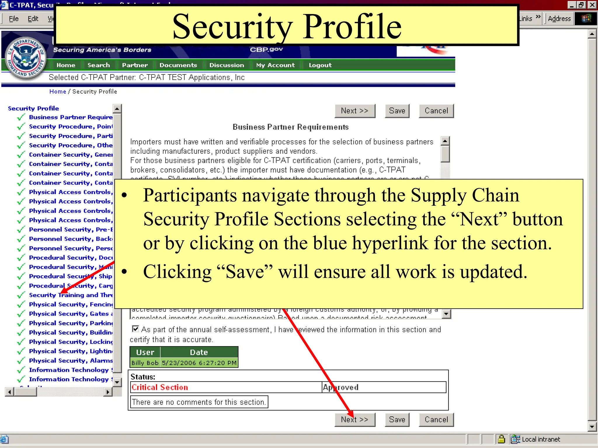instruccion carga perfil de seguridad CTPAT | PPT