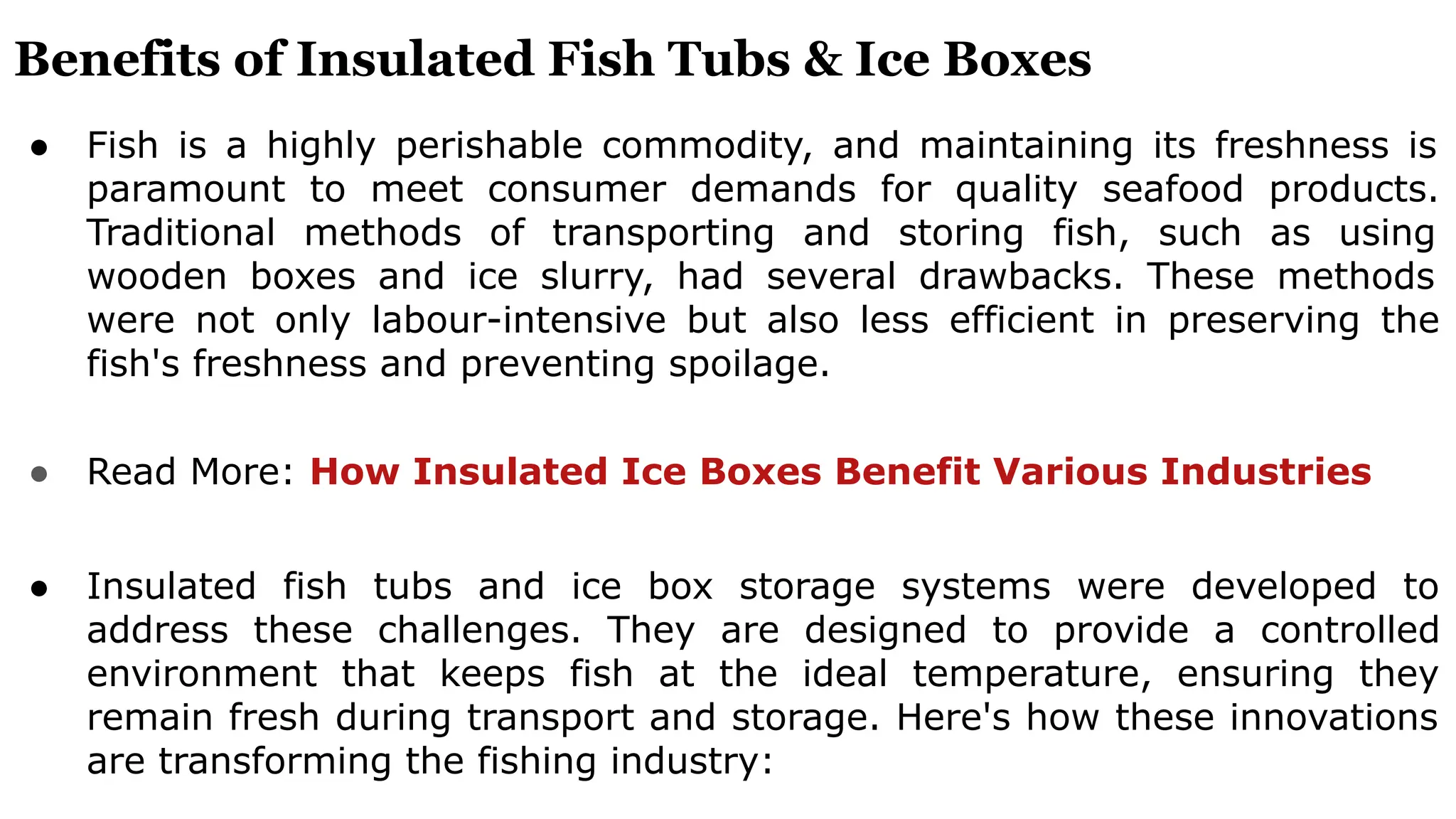 Insulated Fish Tubs & Ice Box Storage, Transport & Processing | PDF