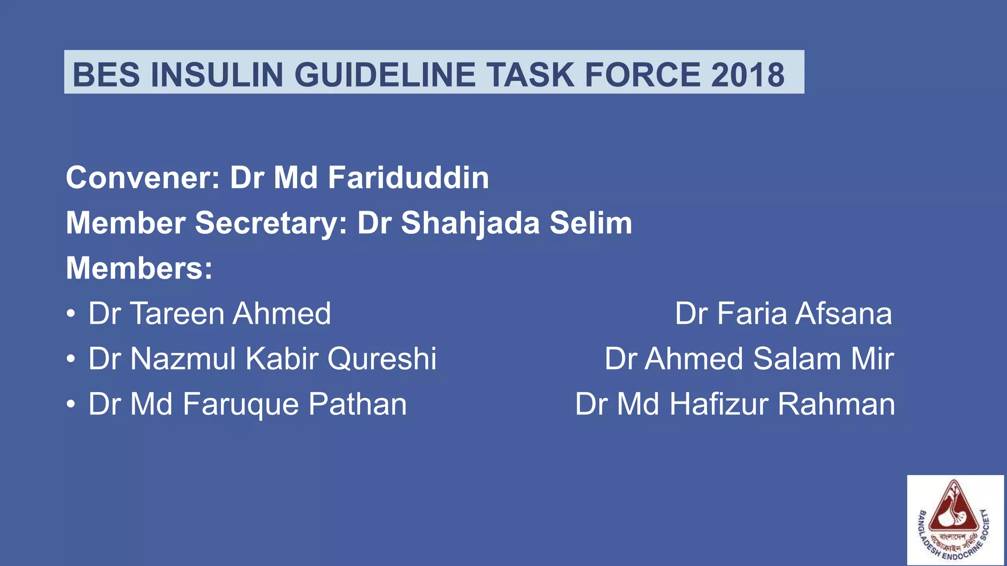Insulin guideline of BES- Dr Selim | PPTX