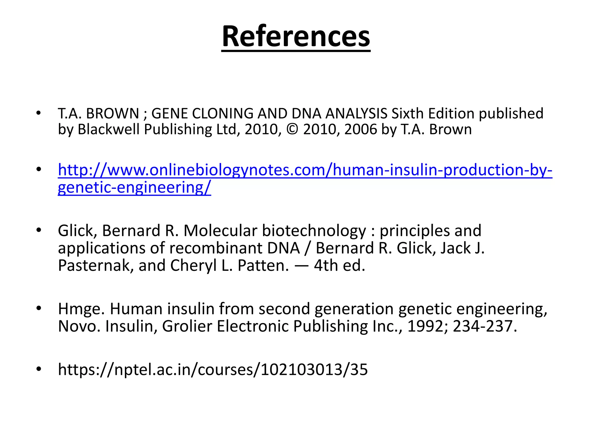 Insulin production by genetic engineering | PPTX