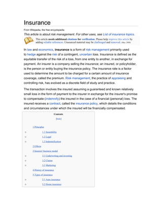 What is Insurance? | PDF