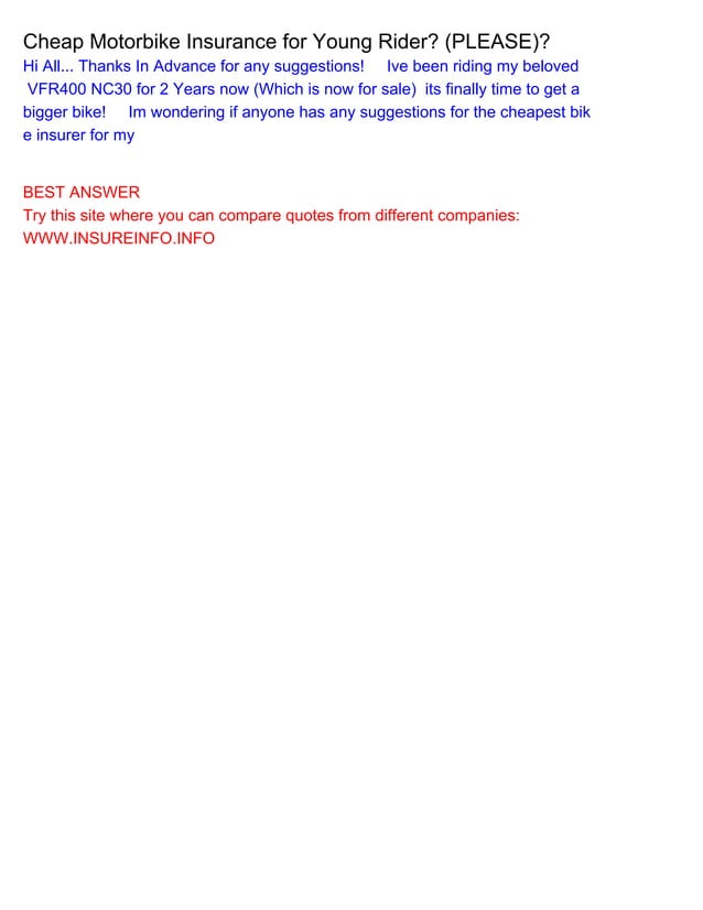 Cheap Motorbike Insurance for Young Rider? (PLEASE)? | PDF