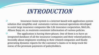Insurance Assist System in ASP.Net web application | PPTX