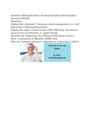 Insurance Billing Routines, Posting Payments and Secondary Insurance.docx