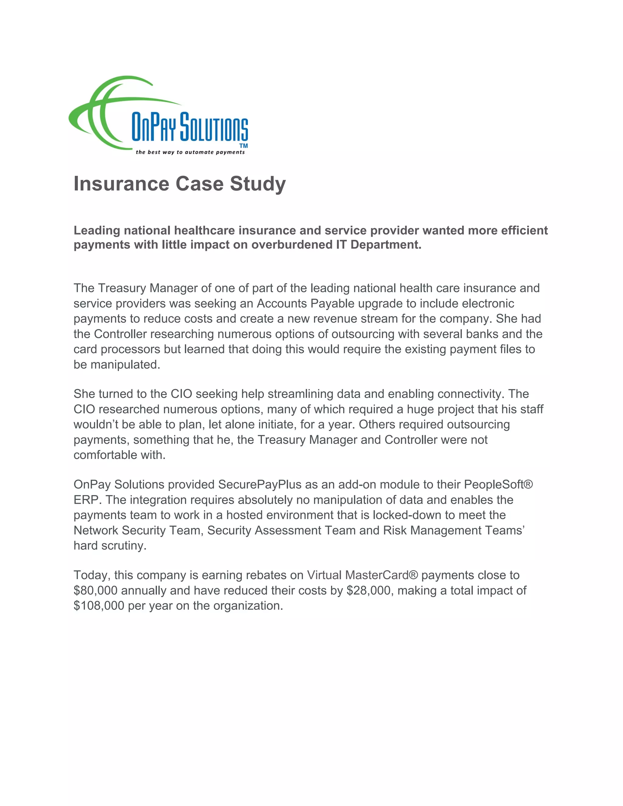 Insurance Case Study - OnPay Solutions | PDF
