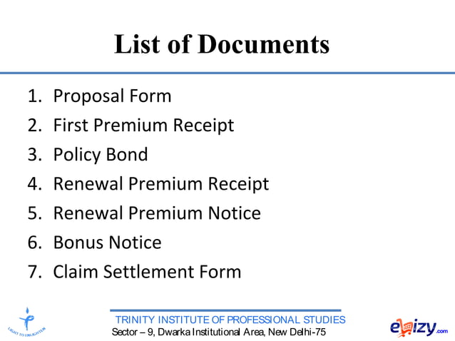 Practices of Life Insurance- Life Insurance- Procedure & Decuments | PPT
