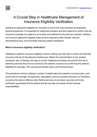 Crucial Step in Healthcare Management of Insurance Eligibility ...