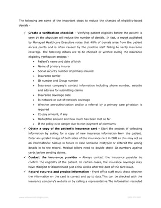 Insurance eligibility verification – steps to reduce claim denials | PDF