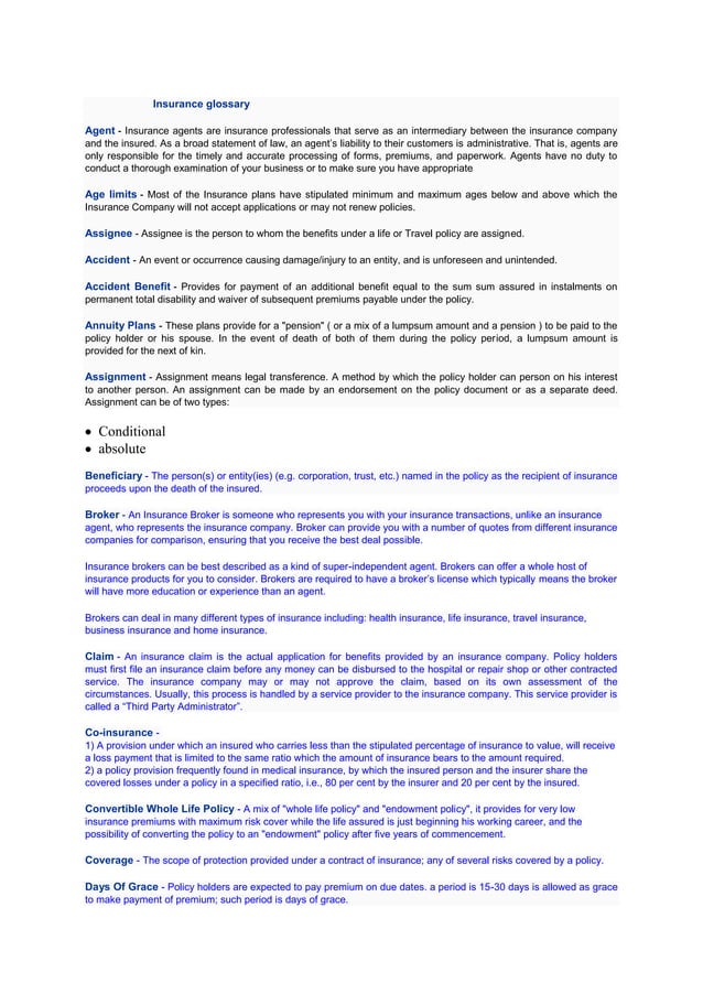 Insurance glossary | PDF