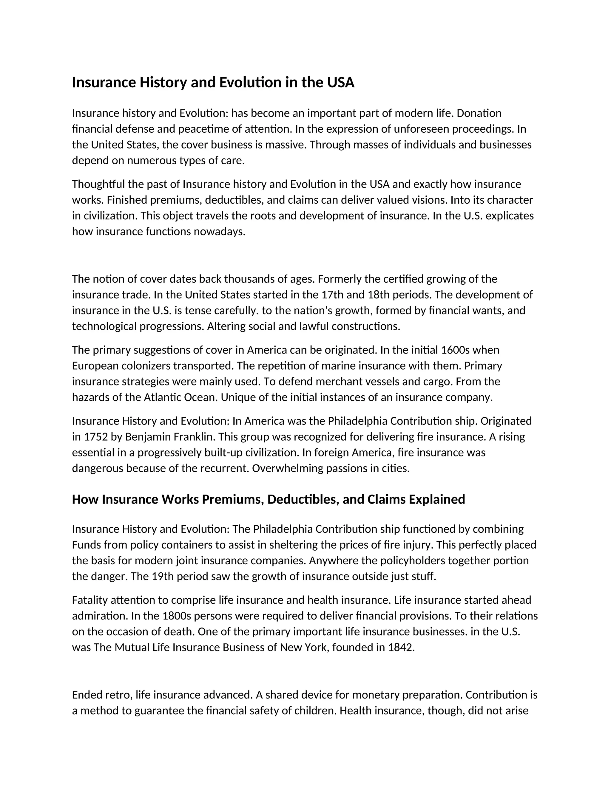 Insurance History and Evolution in the USA.docx