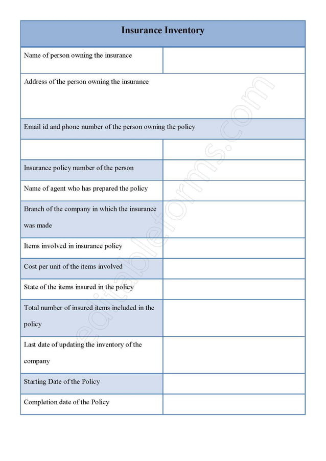 Insurance Inventory Fillable PDF Template | PDF