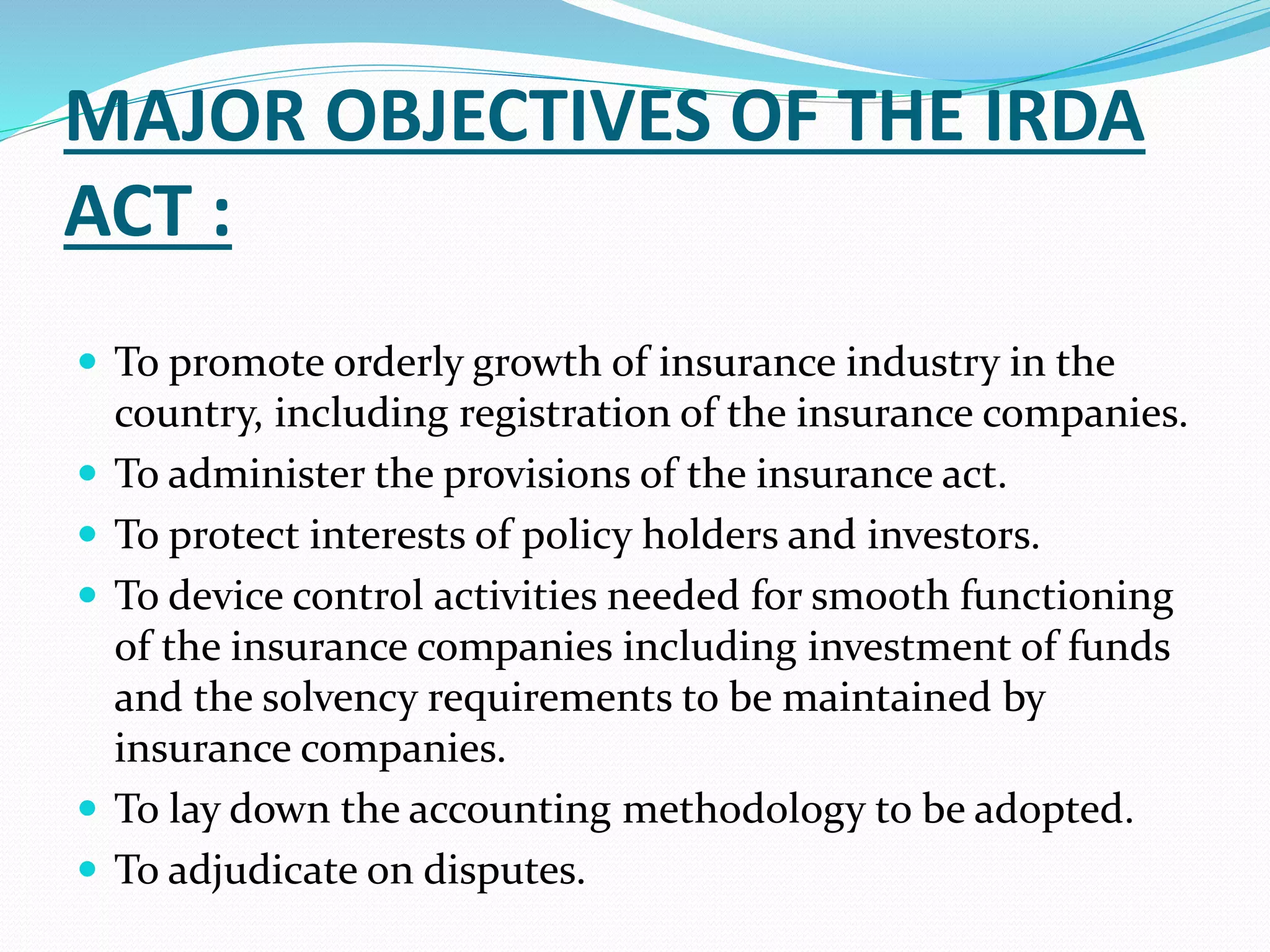 IRDAI, 1999 (Insurance law) | PPTX