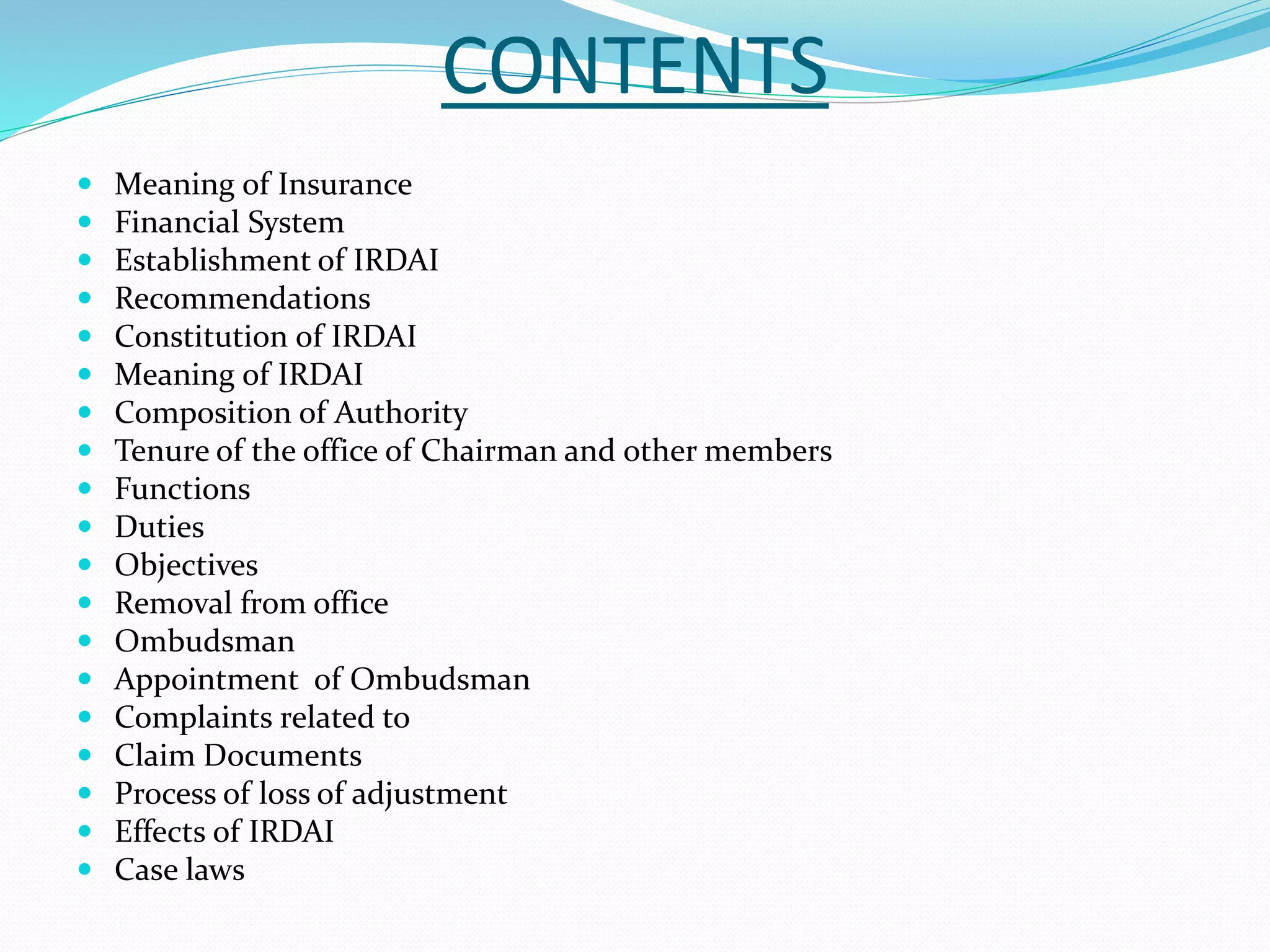IRDAI, 1999 (Insurance law) | PPTX