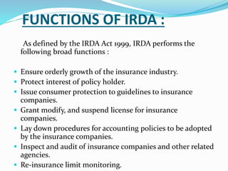 IRDAI, 1999 (Insurance law) | PPTX