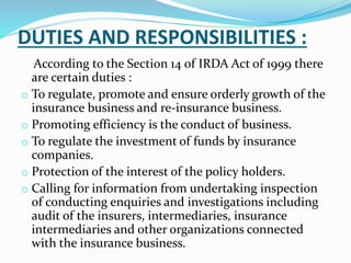 IRDAI, 1999 (Insurance law) | PPTX