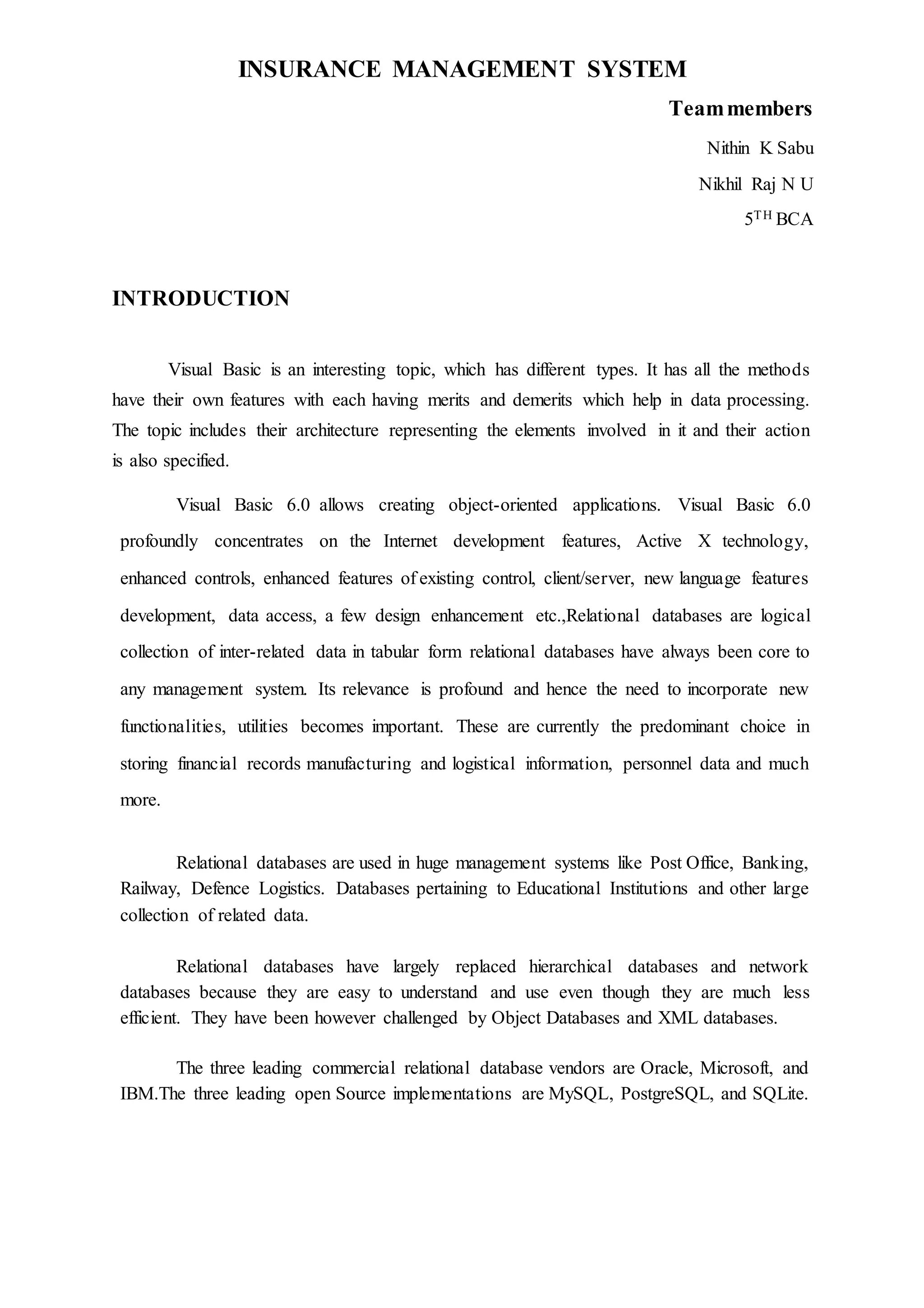 Insurance management system | DOCX