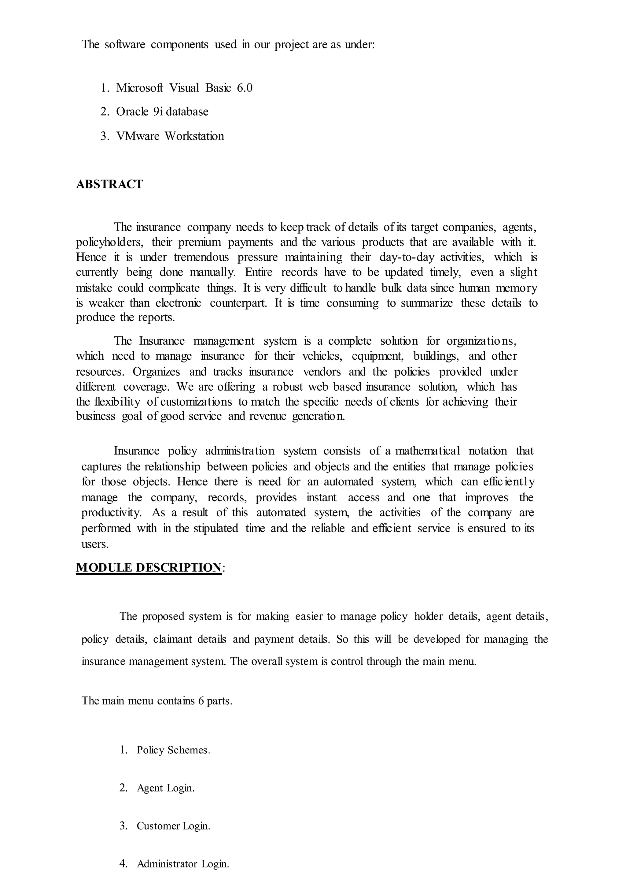 Insurance management system | DOCX