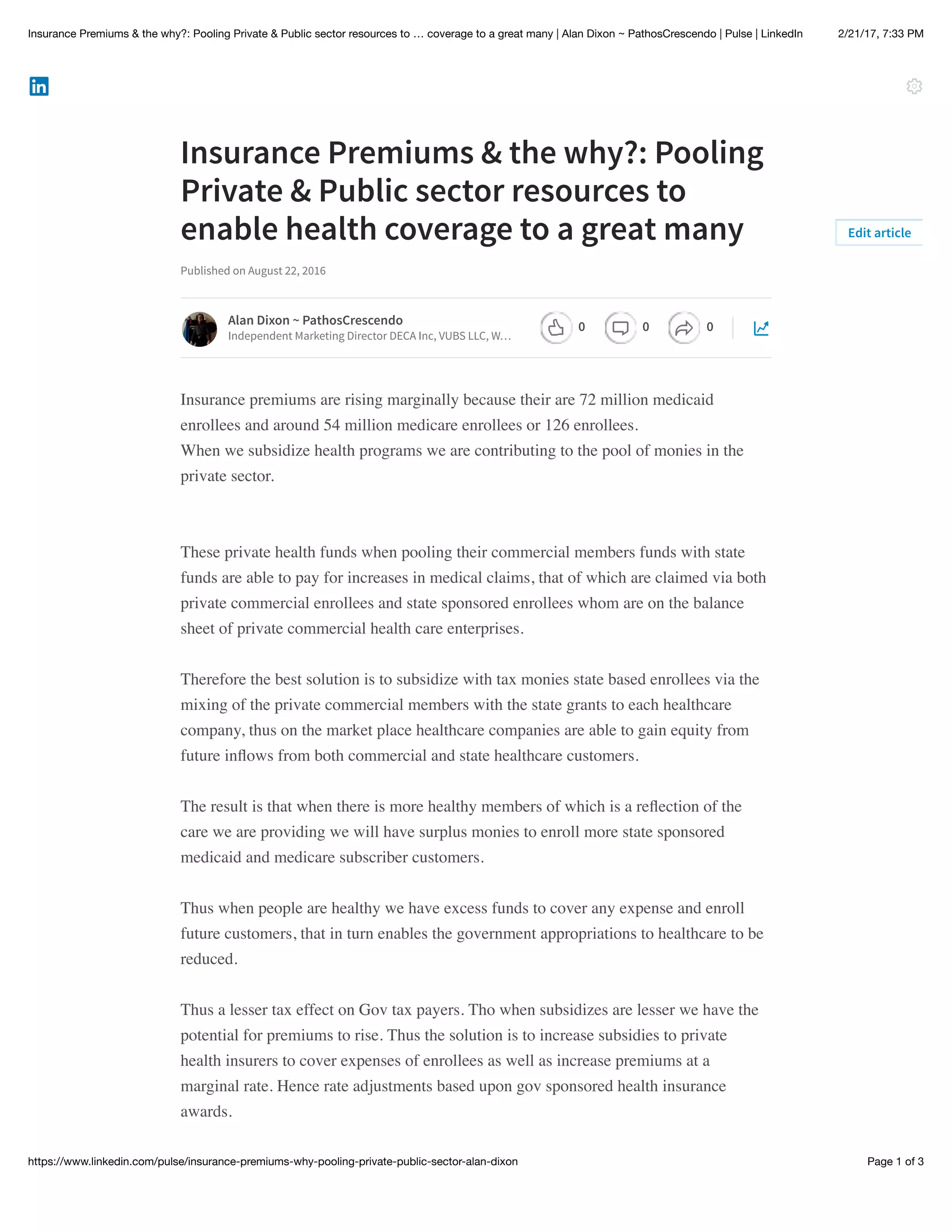 Insurance premiums & the why?: pooling private & public sector ...