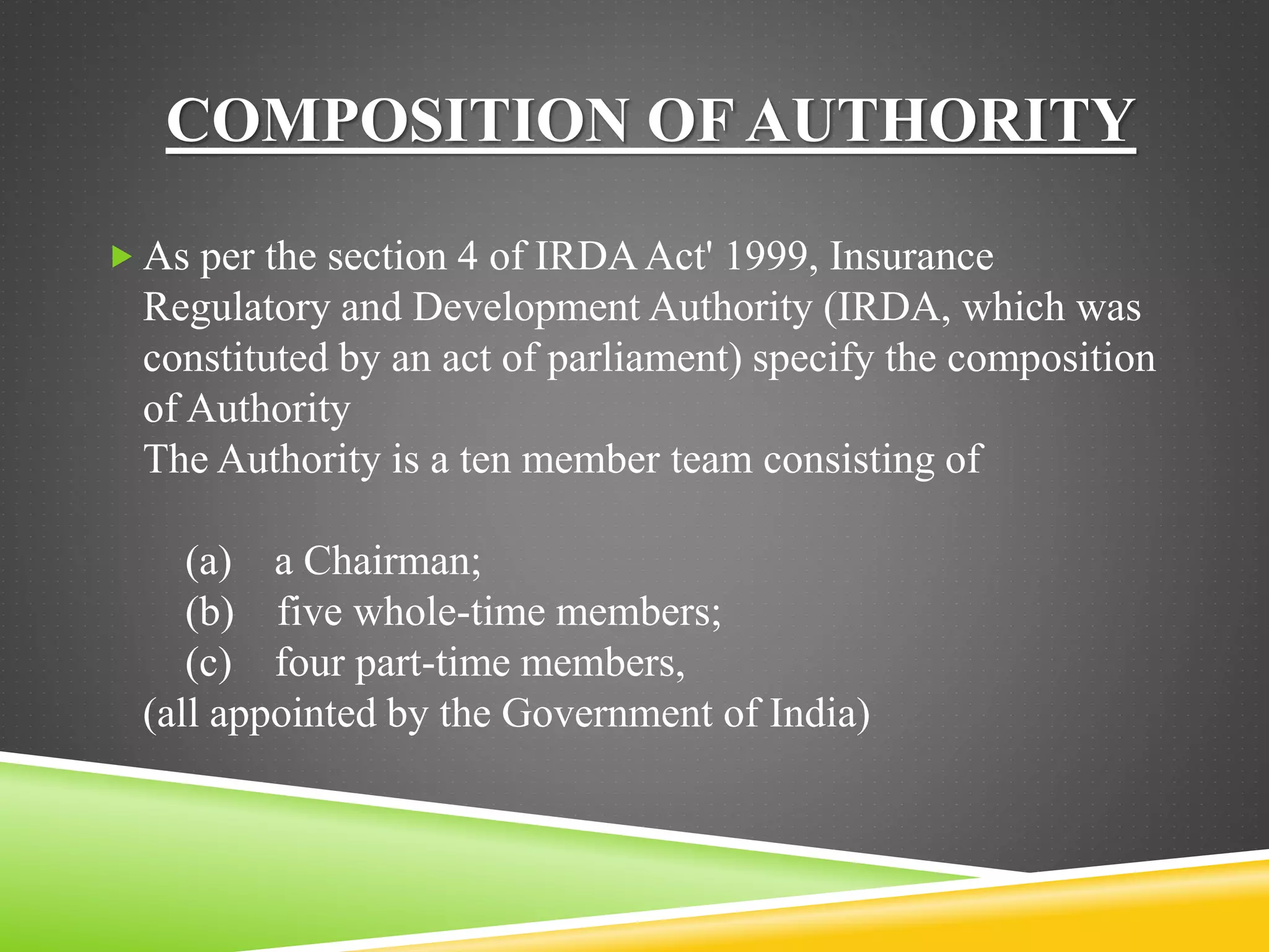 Insurance regulatory and development authority (irda) | PPTX