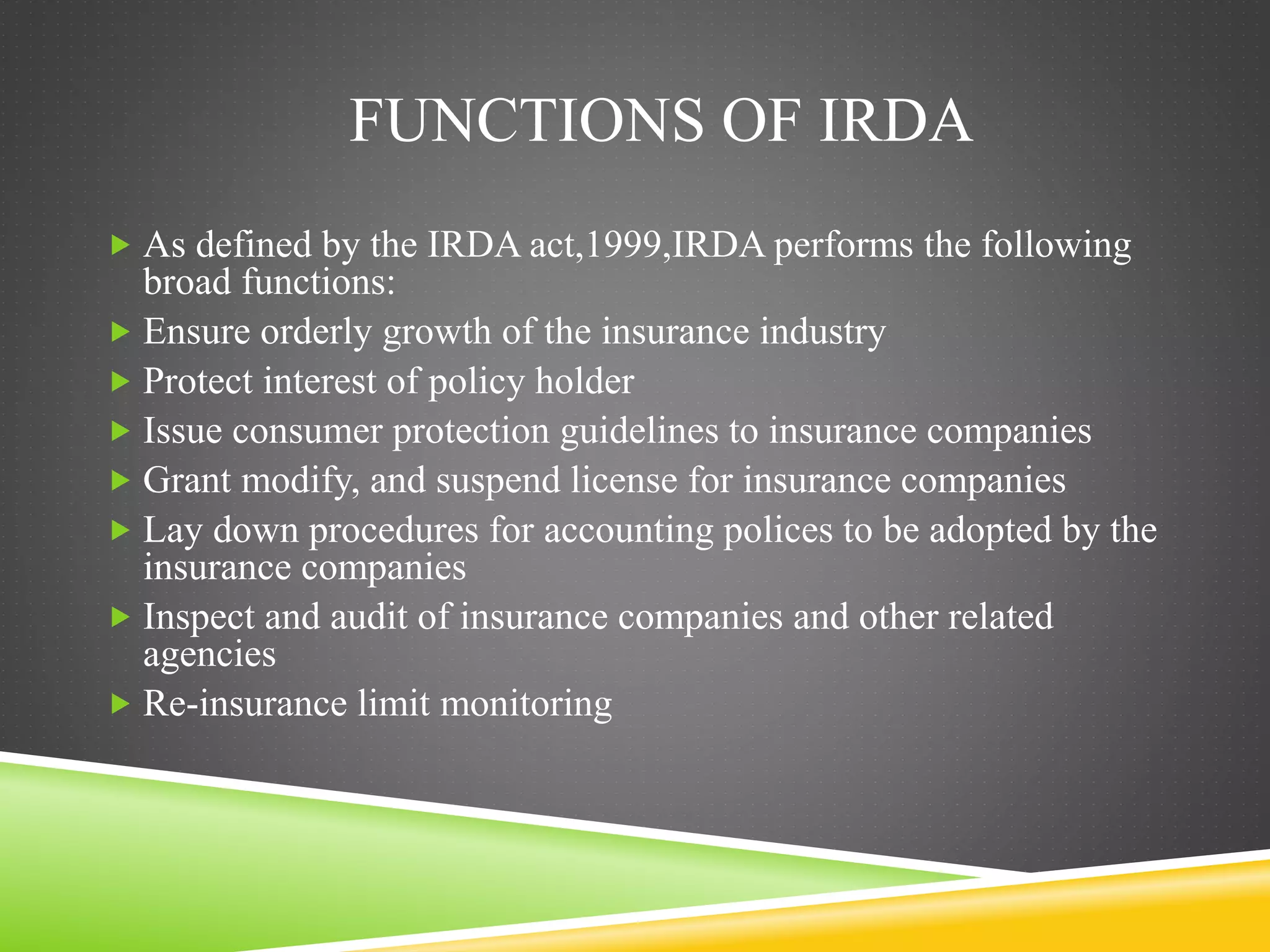 Insurance regulatory and development authority (irda) | PPTX