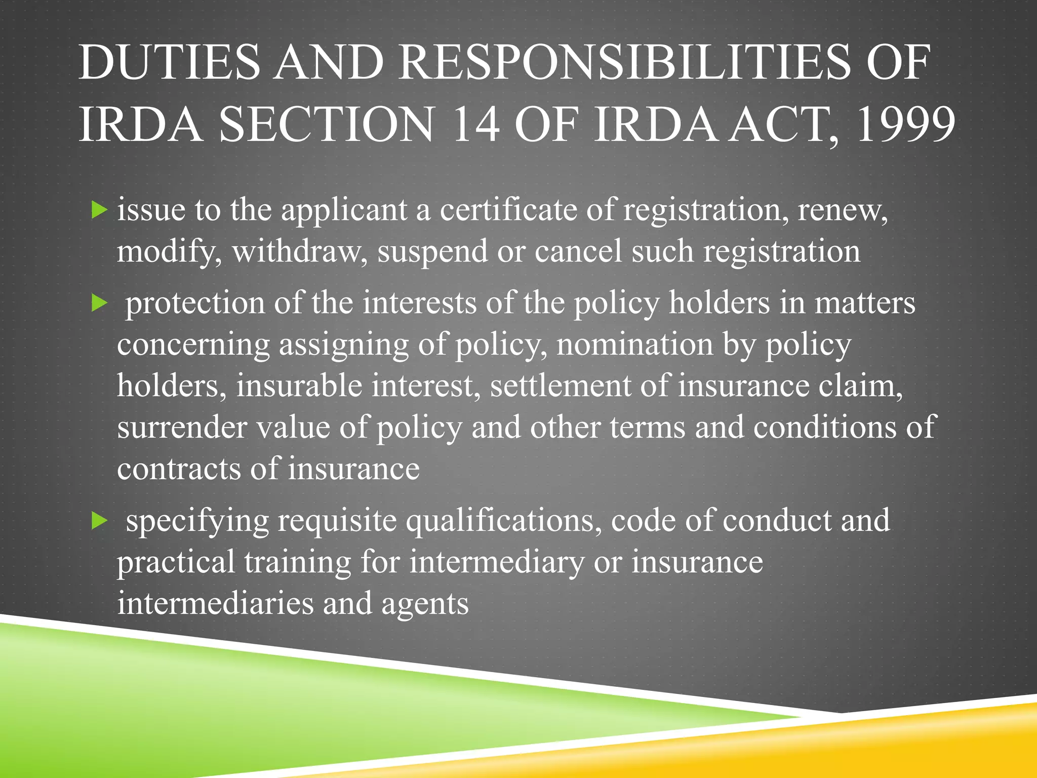 Insurance regulatory and development authority (irda) | PPTX