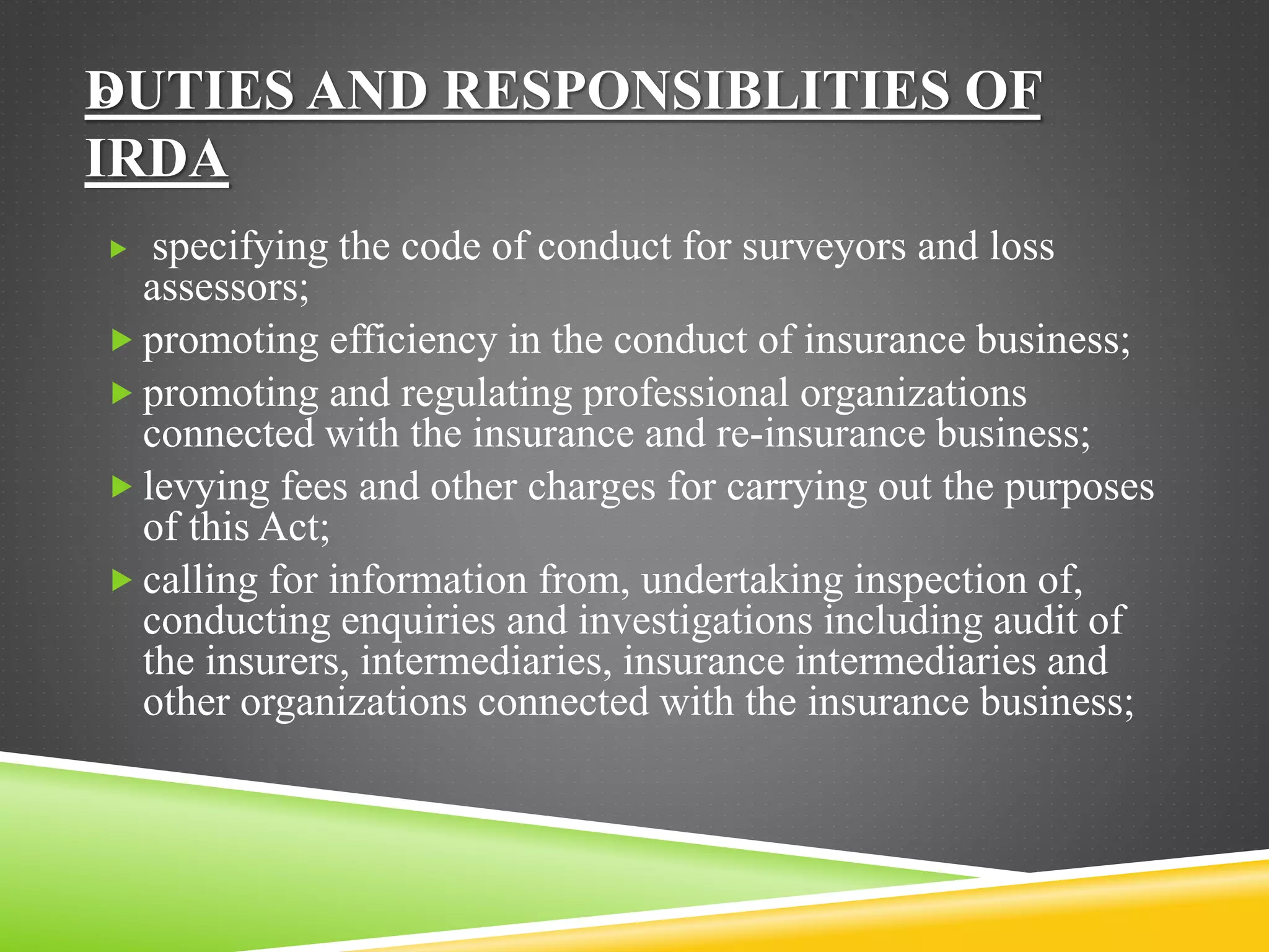 Insurance regulatory and development authority (irda) | PPTX