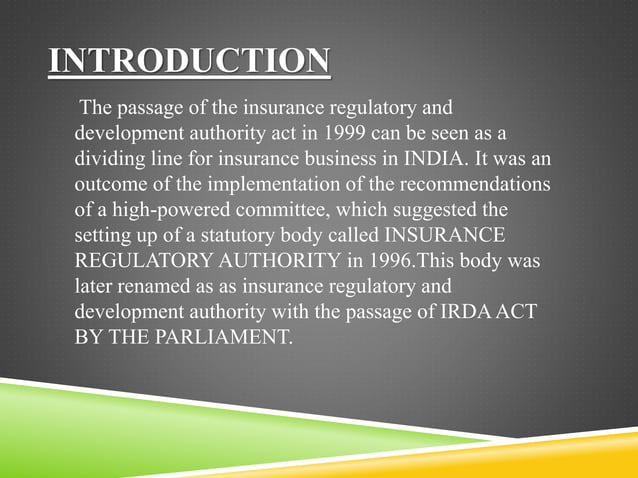 Insurance regulatory and development authority (irda) | PPTX | Insurance | Personal Finance